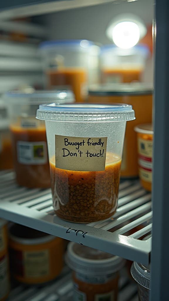 Refrigerator Container with Warning Label in Office Lunchroom Fridge ...
