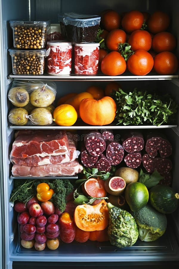 A Refrigerator Filled with Lots of Different Types of Food Stock Photo ...