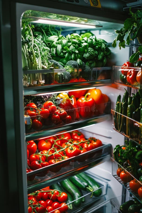 A Refrigerator Filled with Lots of Different Types of Vegetables ...