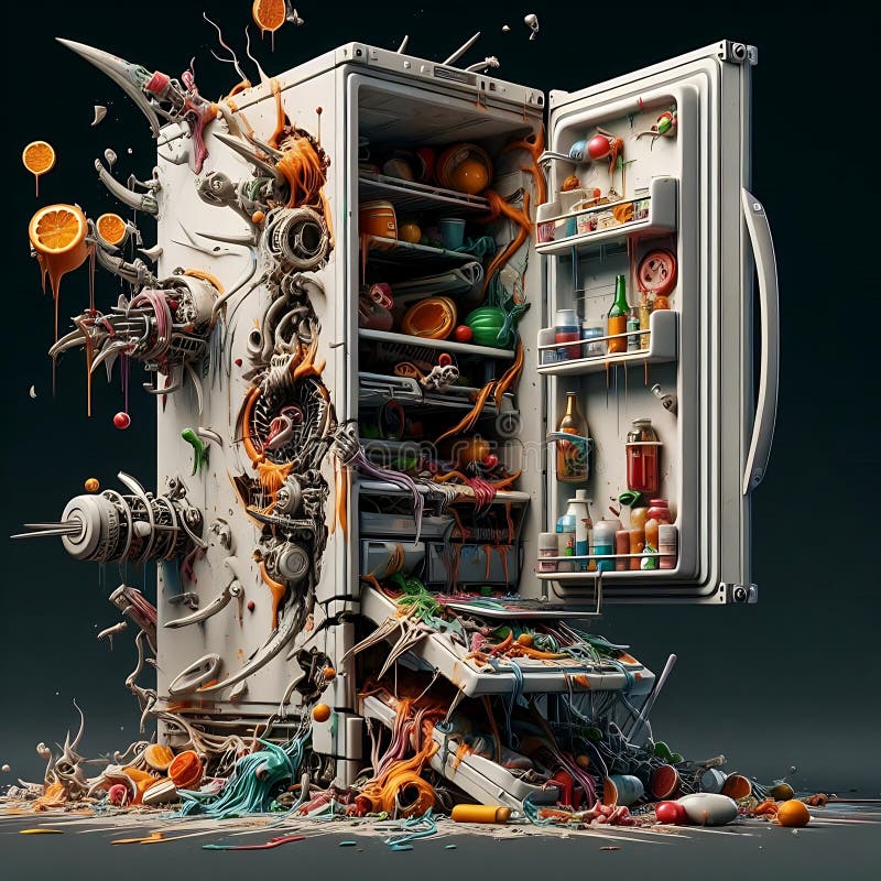 A Refrigerator with Food Exploding, Abstract Explosion Concept Stock ...