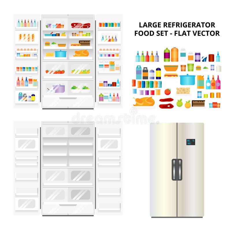 Refrigerator and Food Set stock vector. Illustration of design - 107440347
