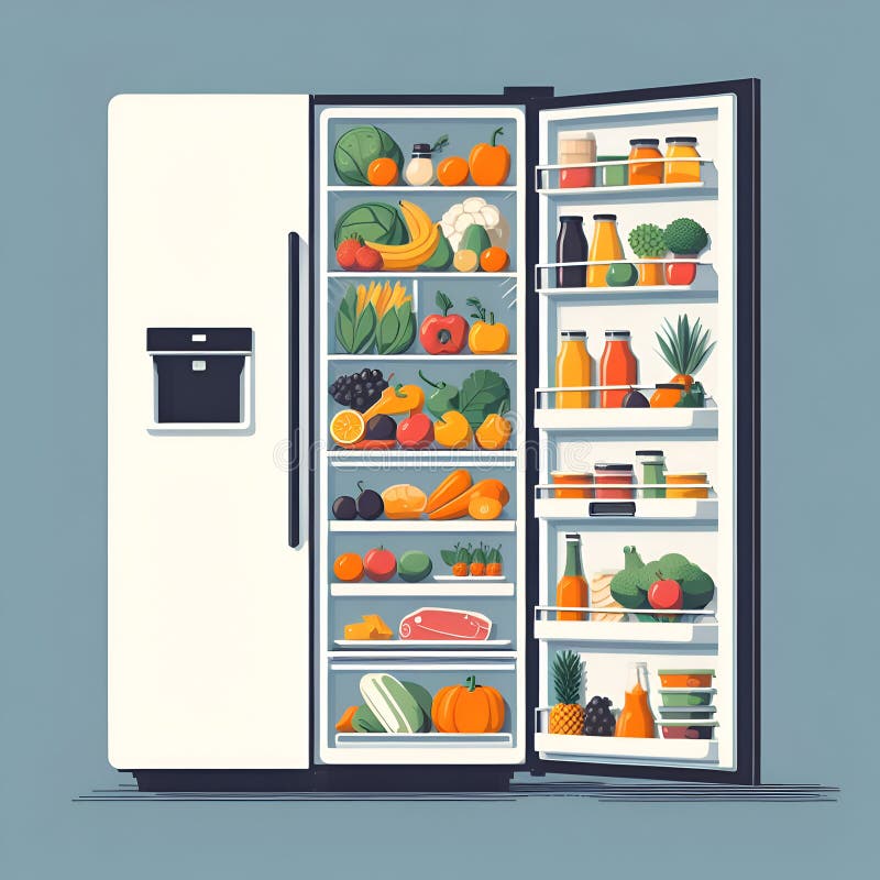 Refrigerator Full of Food. Illustration in Flat Style Stock ...