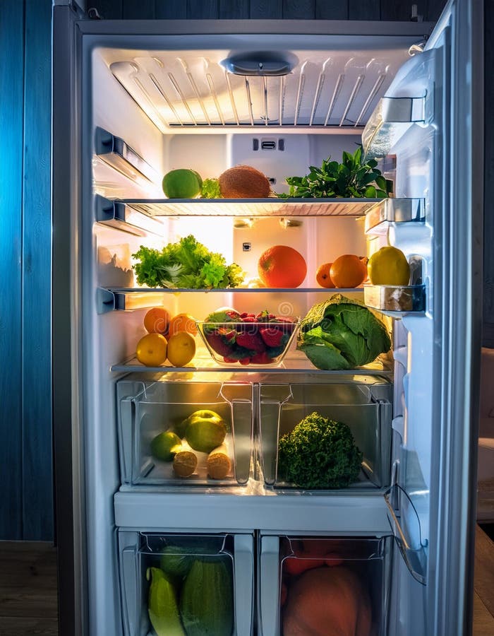 A Refrigerator Interior Brimming with Fruits and Vegetables. a Fridge ...