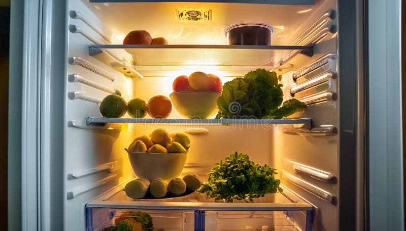 A Refrigerator Interior Brimming with Fruits and Vegetables. a Fridge ...