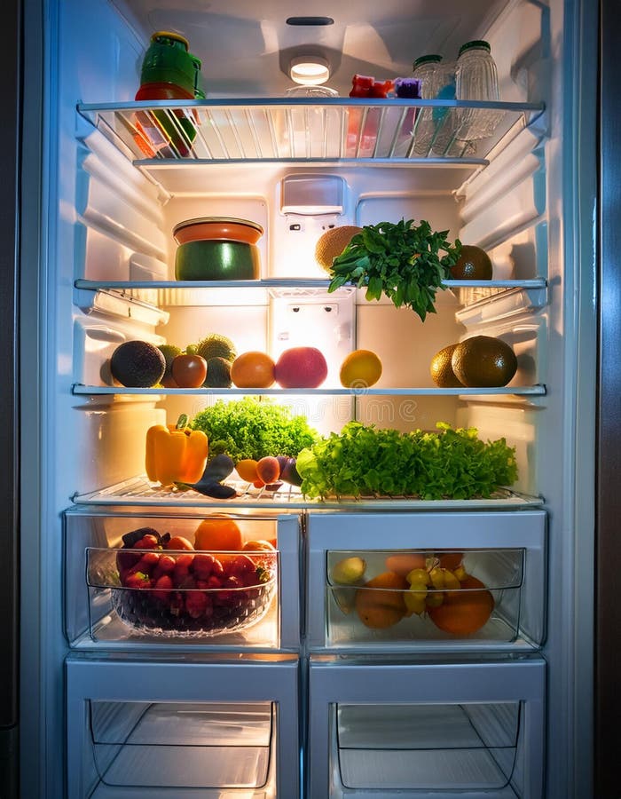 A Refrigerator Interior Brimming with Fruits and Vegetables. a Fridge ...