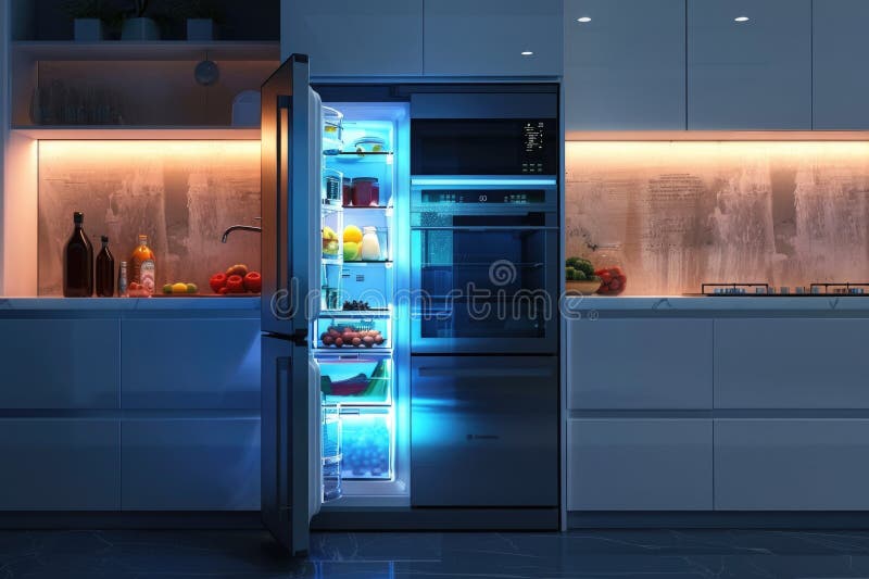 A Refrigerator with Its Door Open in a Kitchen Setting Stock Photo ...