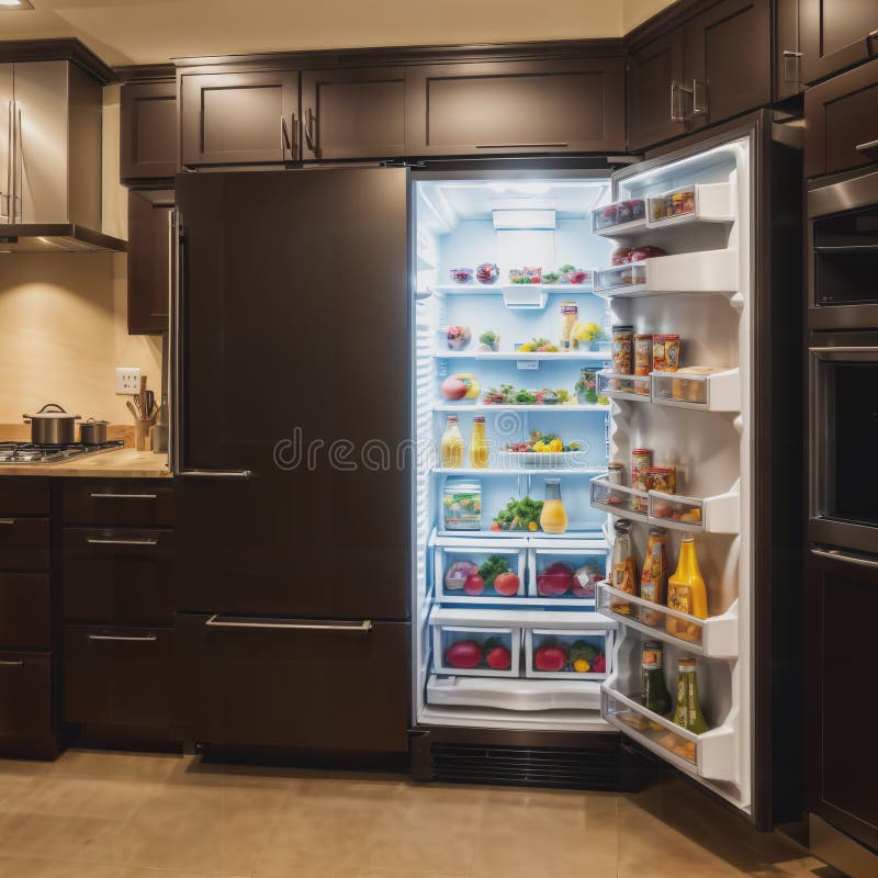 A Refrigerator with an Open Door Showing All the Stuff Inside Stock ...