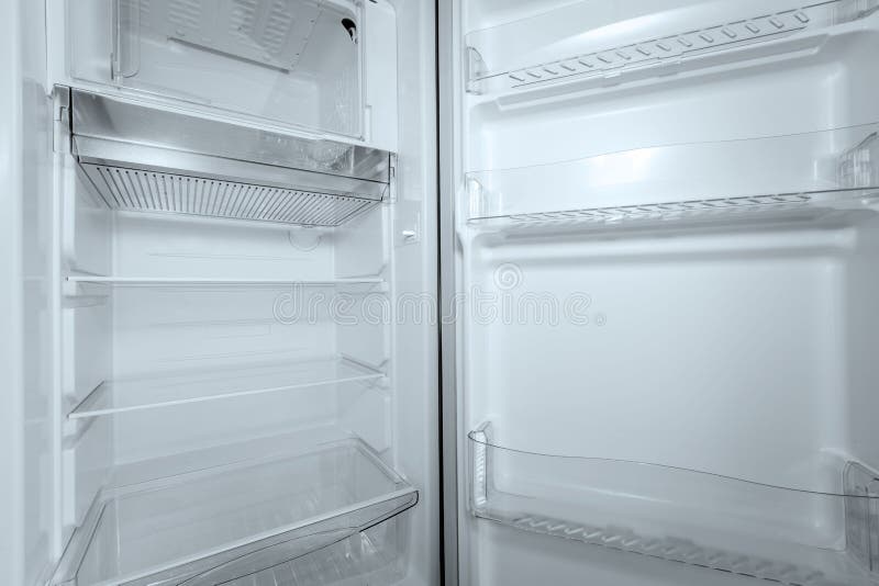 Refrigerator Open Empty Fridge Inside Interior. Close Up on Empty ...