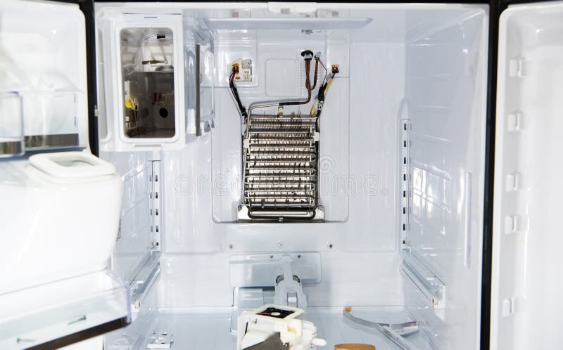 Refrigerator Open Showing Cooling Coils for Repair Stock Photo - Image ...