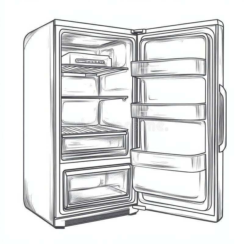 A Refrigerator is Opened and the Inside is Empty Stock Illustration ...
