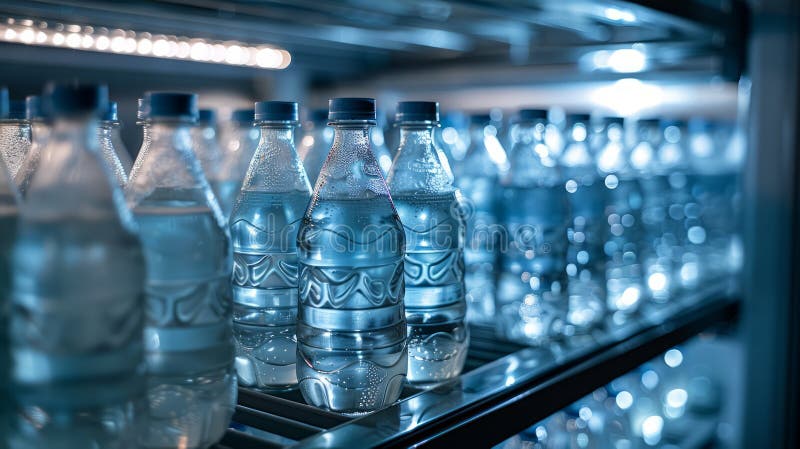Refrigerator Shelves Fully Filled with Unlabeled Water Bottles Stock ...
