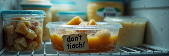 Refrigerator Shelves with Labeled Containers of Assorted Food Items ...