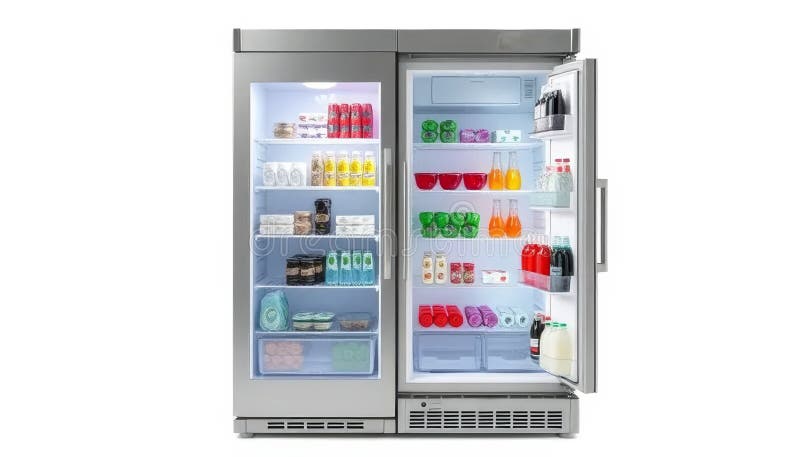 Refrigerator with Two Doors and a Lot of Food Inside Stock Photo ...