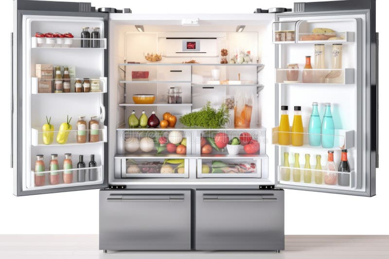 Refrigerator, with Various Food Items on Display, and Label for Each ...