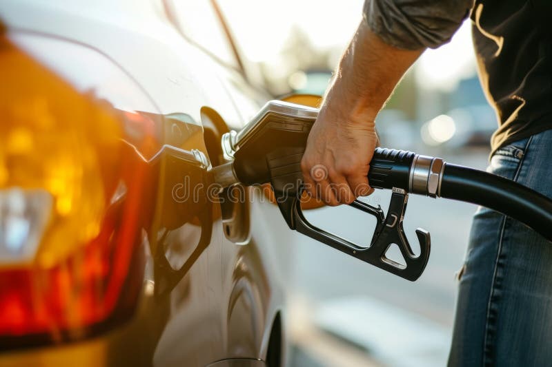 Refueling car at sunset. stock image. Image of hand - 304857319