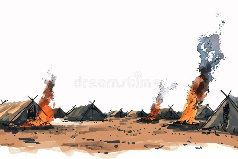 Refugee Camp on Fire Isolated Stock Vector - Illustration of icon ...