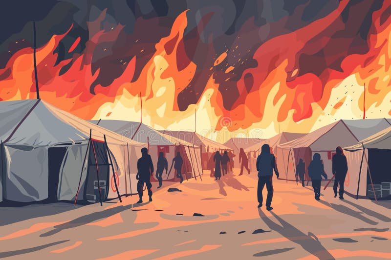 Refugee Camp on Fire Isolated Stock Vector - Illustration of book ...
