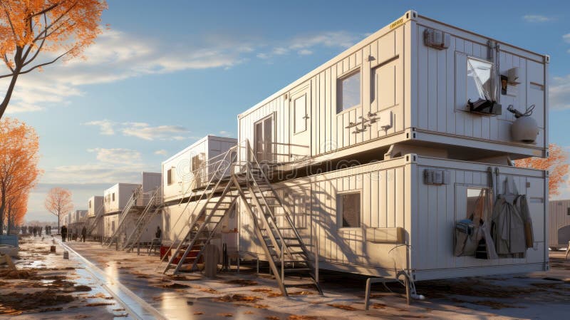 Refugee Camp Modular Houses. Generative AI. Stock Photo - Image of ...