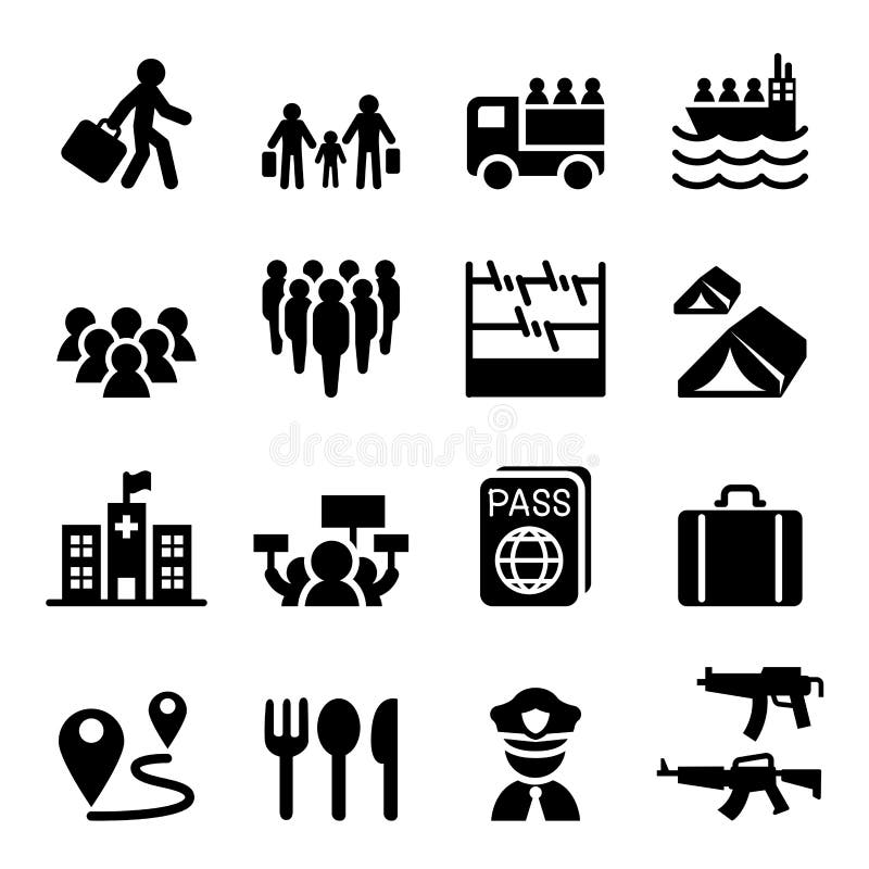 Refugee, Immigrants, Immigration Icons Set Stock Vector - Illustration ...