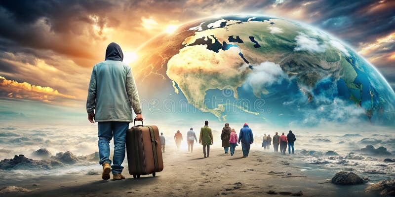 Refugee Migrate Climate Change and Global AI-Created Content Stock ...