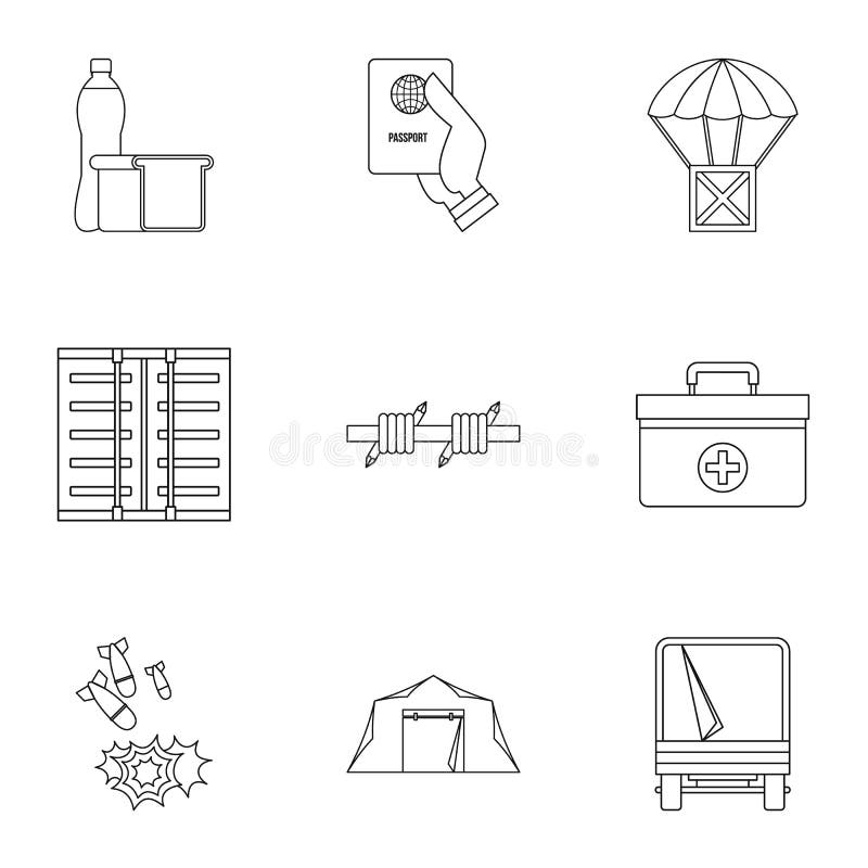 Refugee Status Icons Set, Outline Style Stock Vector - Illustration of ...