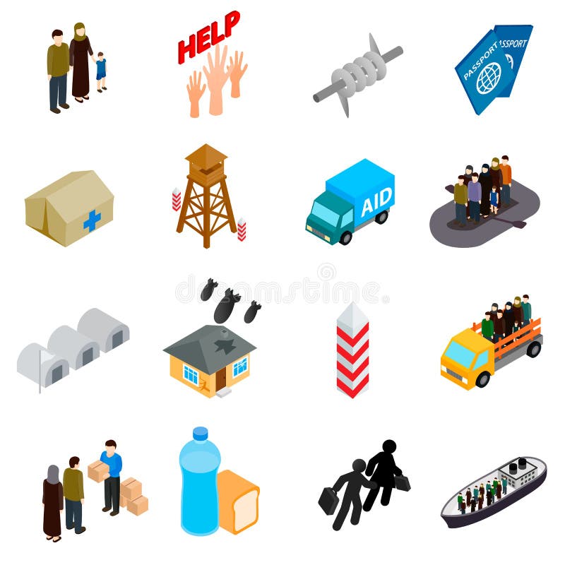 Refugees Icons Set, Isometric 3d Style Stock Vector - Illustration of ...