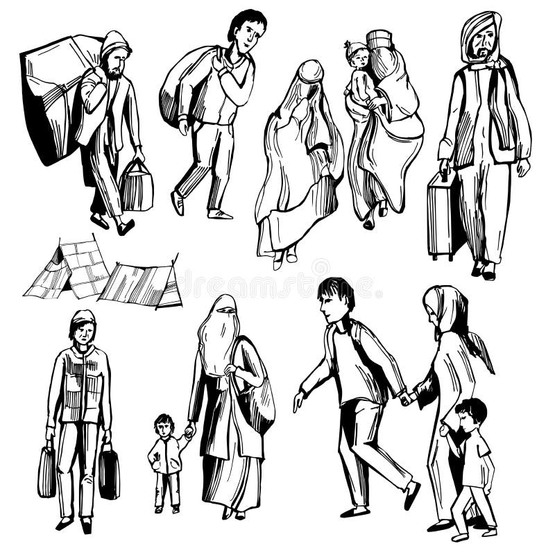 Refugees. Vector Sketch Illustration Stock Vector - Illustration of ...