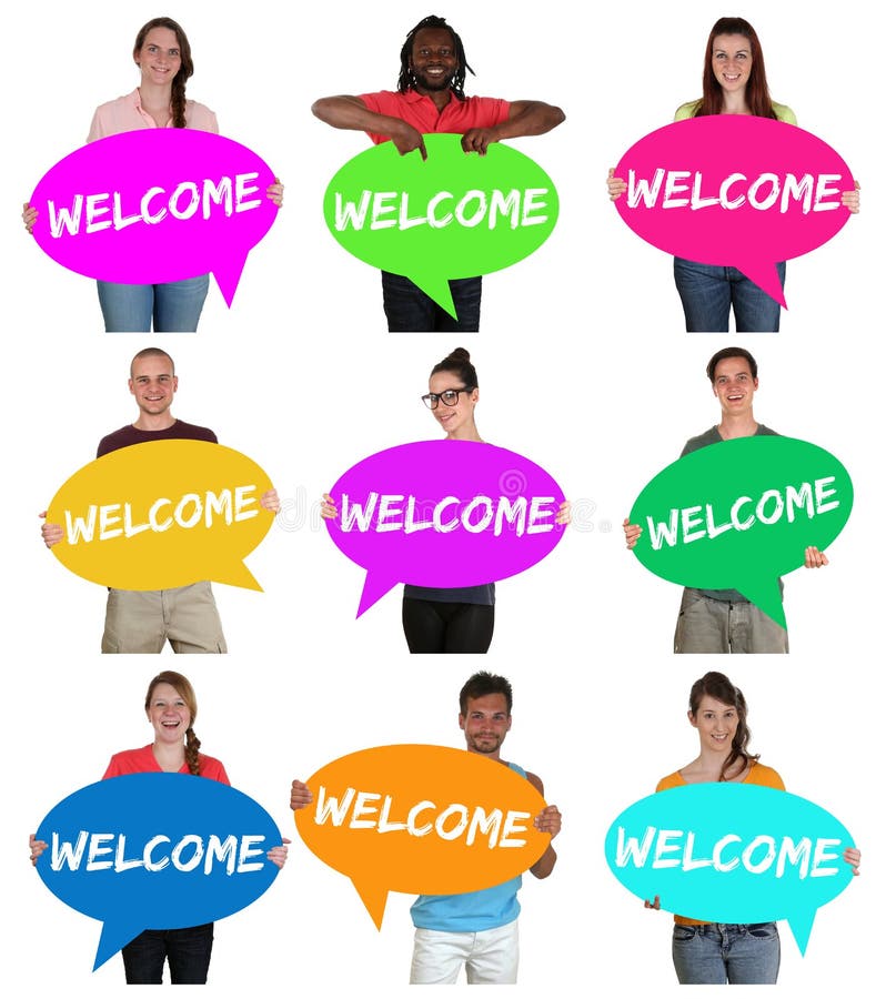 Refugees Welcome Group of Young Multi Ethnic People with Speech Stock ...