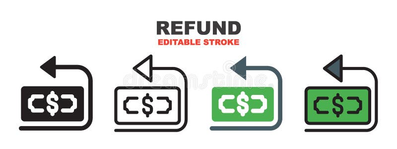 Refund Icon Set with Different Styles. Editable Stroke Style Can Be ...