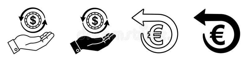 Refund Icons Versions Set in Black Flat and Line Style Stock Vector ...