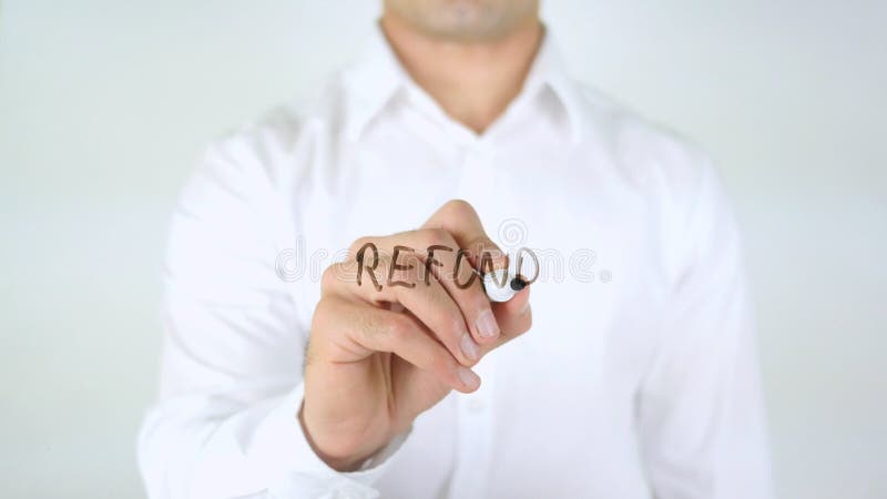 Refund, Man Writing on Glass Stock Photo - Image of business, male ...