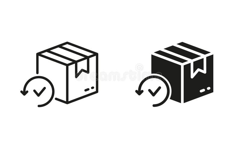 Refund Packaging Sign. Check and Return Parcel Line and Silhouette Icon ...