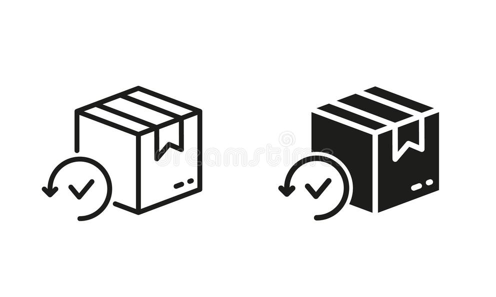 Refund Packaging Sign. Check and Return Parcel Line and Silhouette Icon ...