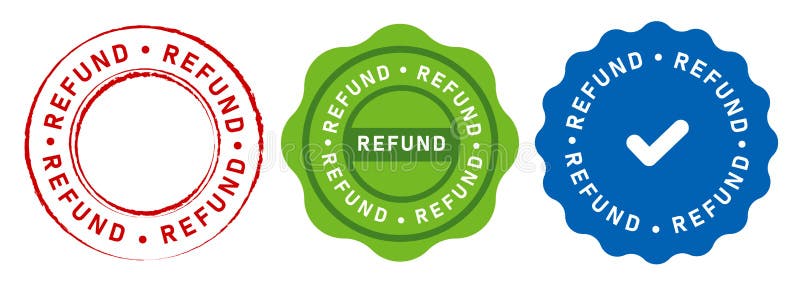 Refund Stamp Emblem Design Sticker in Red Blue and Green Set Collection ...