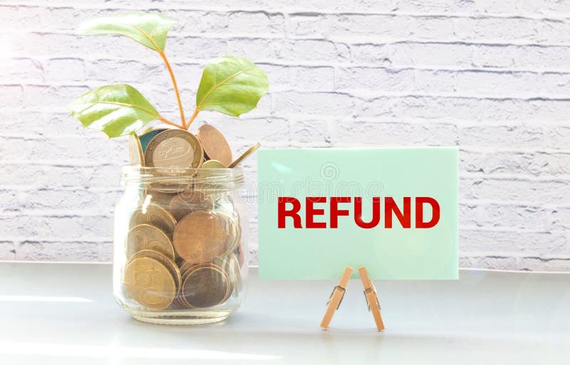 REFUND Word on Paper and Magnifying Lens Stock Photo - Image of paper ...