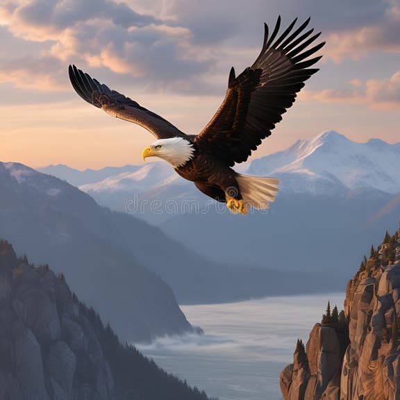Regal Bald Eagle Soaring Over Mountains Stock Photo - Image of eagle ...