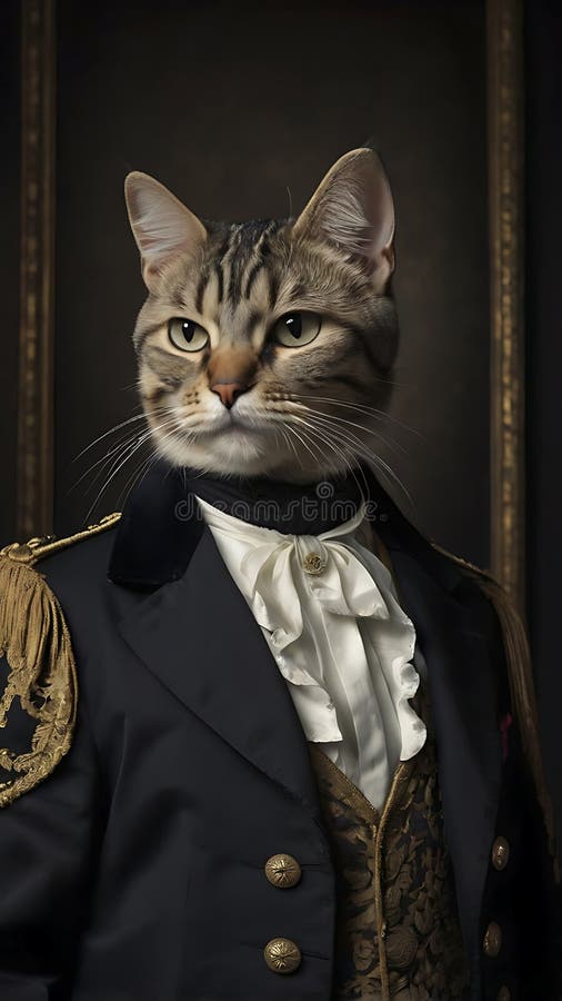 Regal Cat in Classic Attire with a Moody Shadowed Setting Stock Photo ...