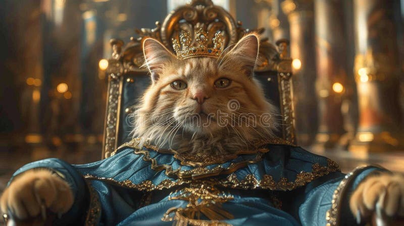 Regal Cat in Royal Attire Sitting on Throne - Generative Ai Stock ...