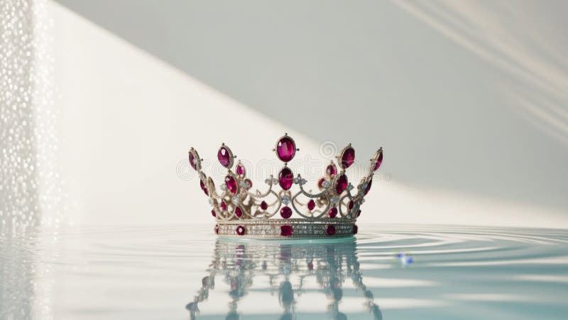 Regal Crown with Ruby Gemstones Floating on Water. Stock Photo - Image ...