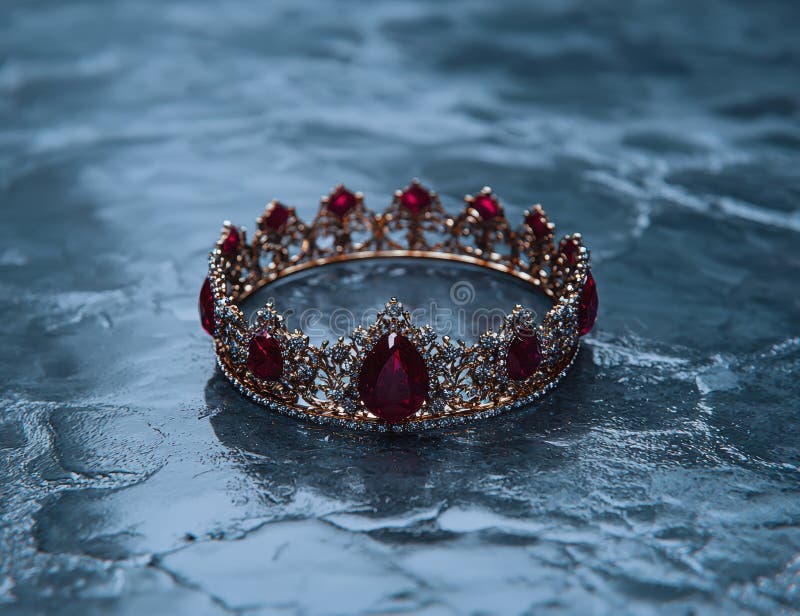Regal Crown with Ruby Gemstones Floating on Water Stock Illustration ...