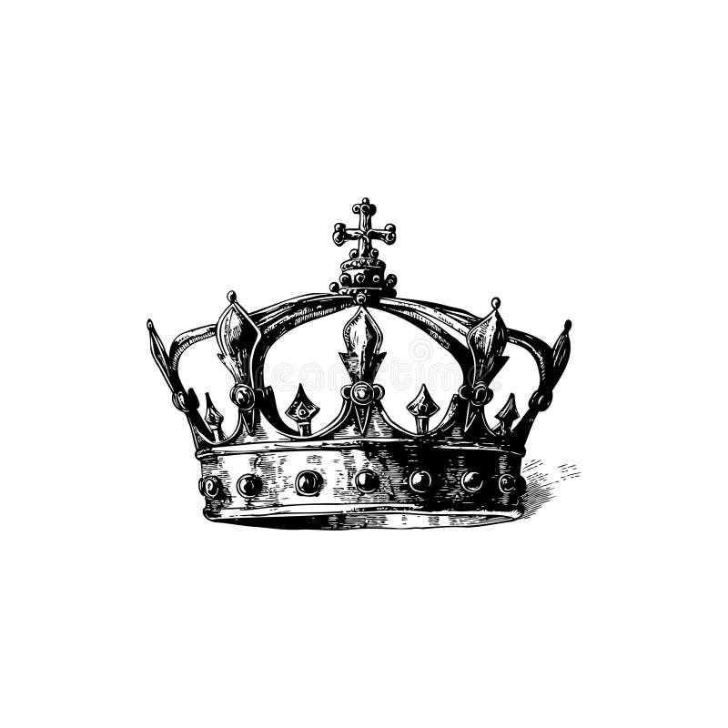 Regal Crown Sketch in Black Ink Hand Drawn Style. Vector Illustration ...