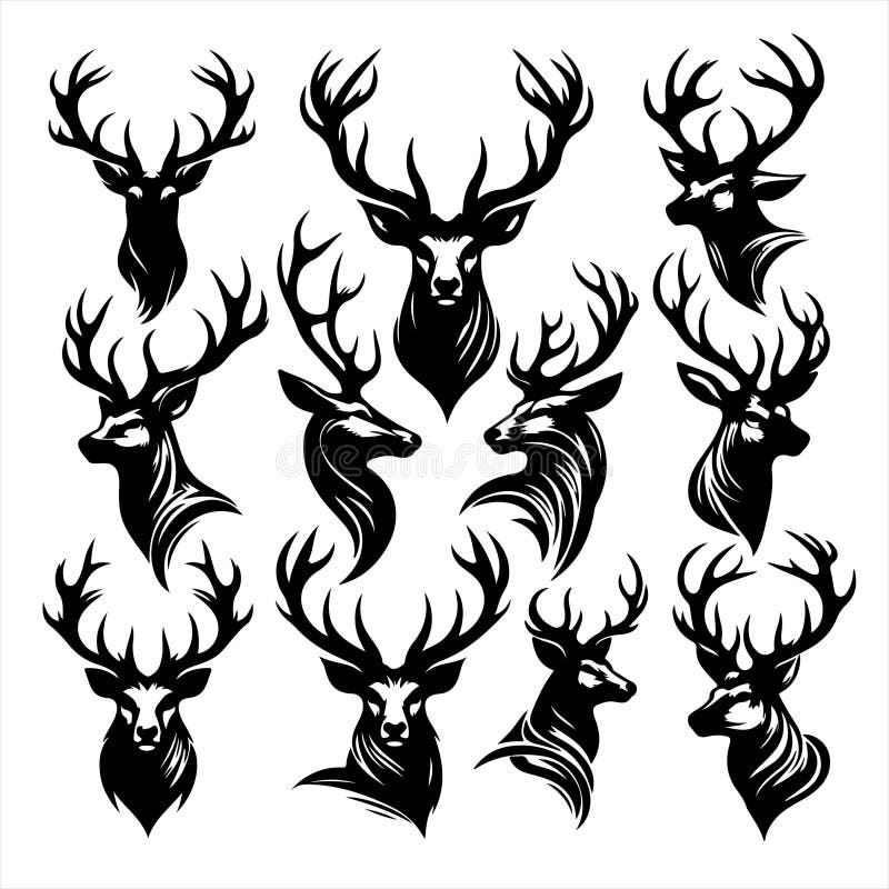 Regal Deer Head Silhouette Collection 12 Classic Stag Vector Icons for Logos, Tattoos, and ...
