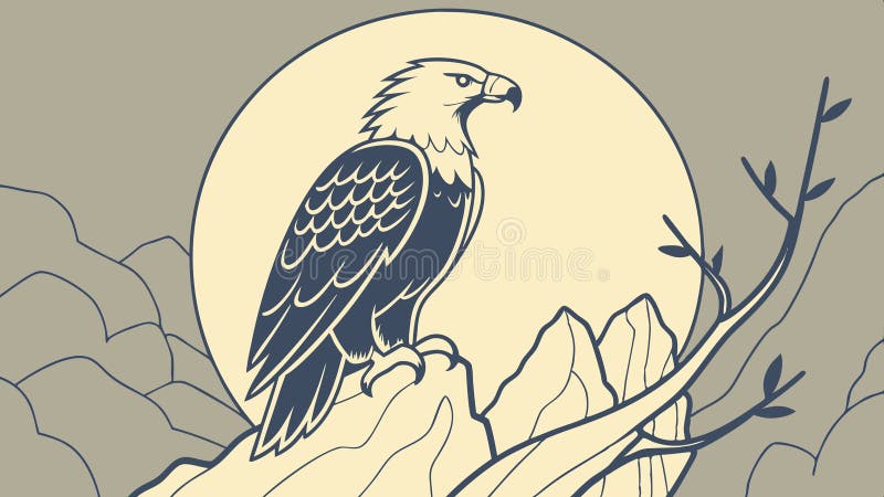 Regal Eagle on a Branch Under a Full Moon, Mysterious Night Scene ...