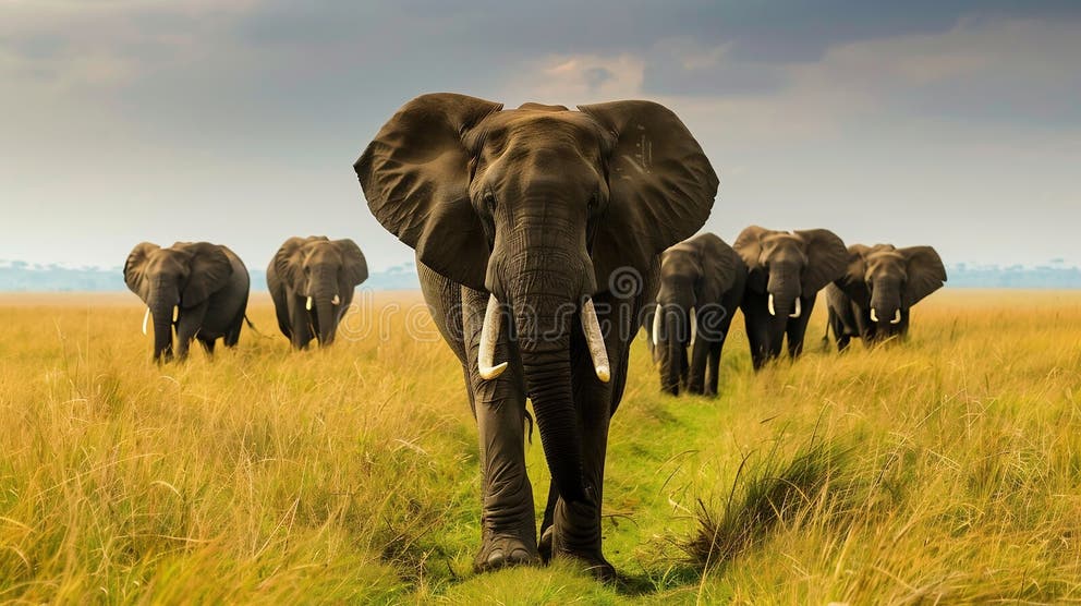 Regal Elephant Walking with Its Herd Stock Image - Image of ears ...
