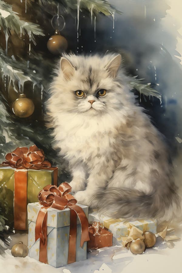 Regal Feline: a Computer-Painted Persian Kitten with a Piercing Stock ...