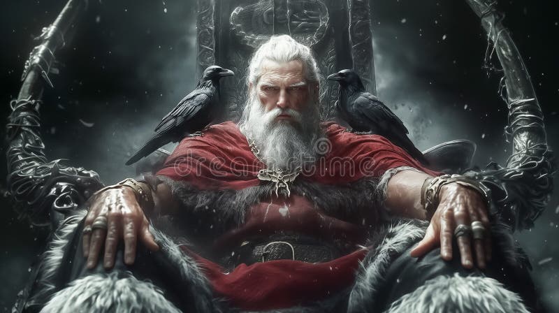 Regal Figure with Long White Beard and Red Cloak Sits on an Ornate ...