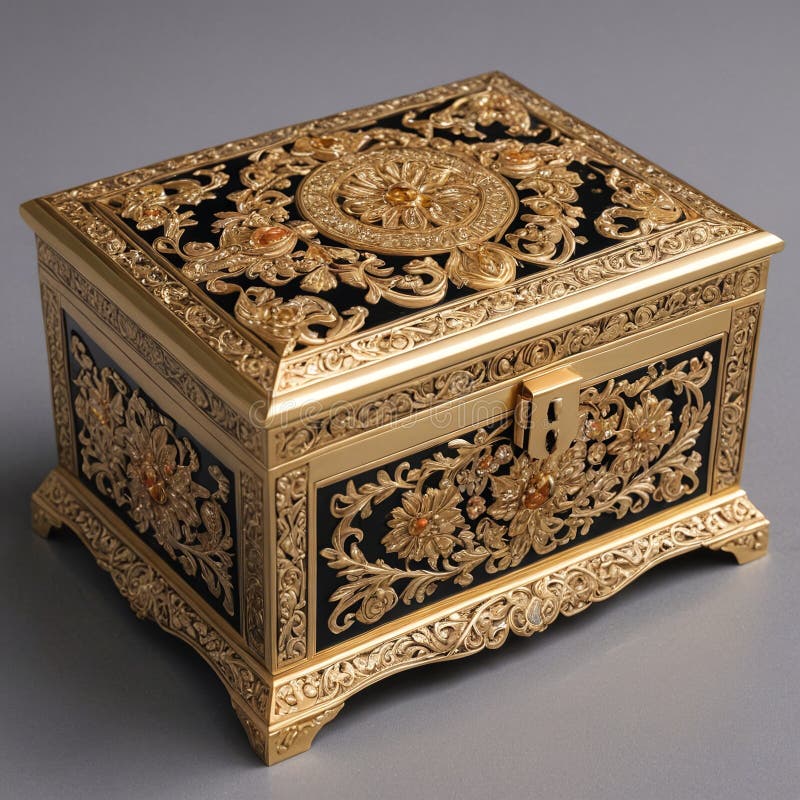 Regal Gold Inlaid Jewelry Box on Display Stock Illustration ...