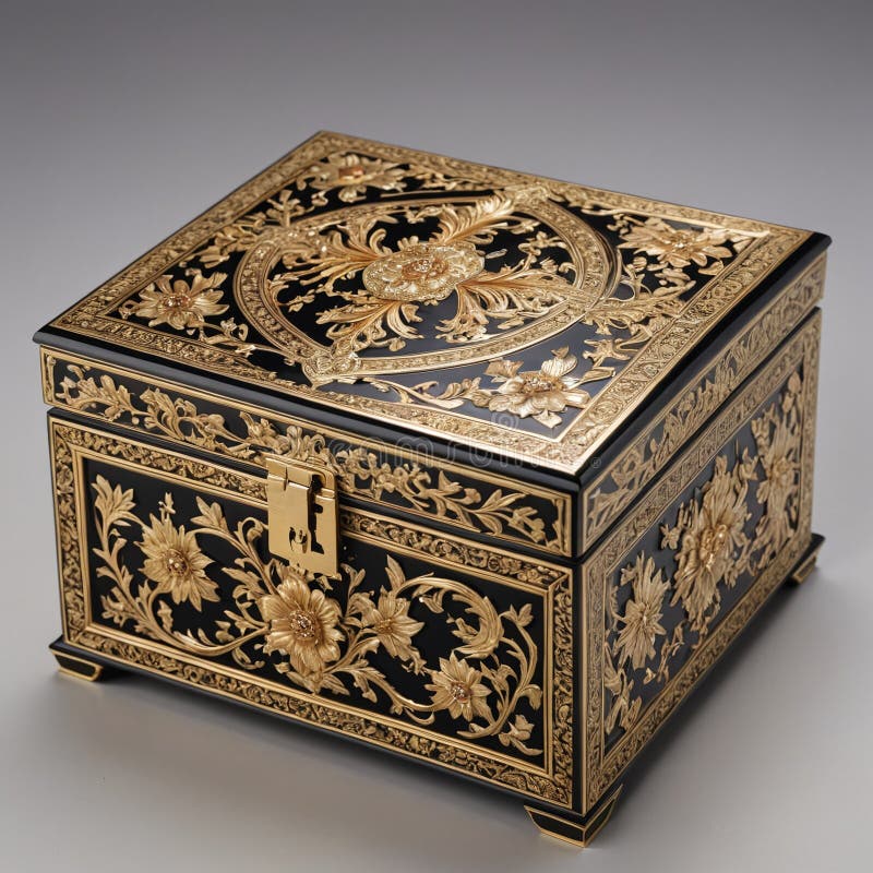Regal Gold Inlaid Jewelry Box on Display Stock Illustration ...