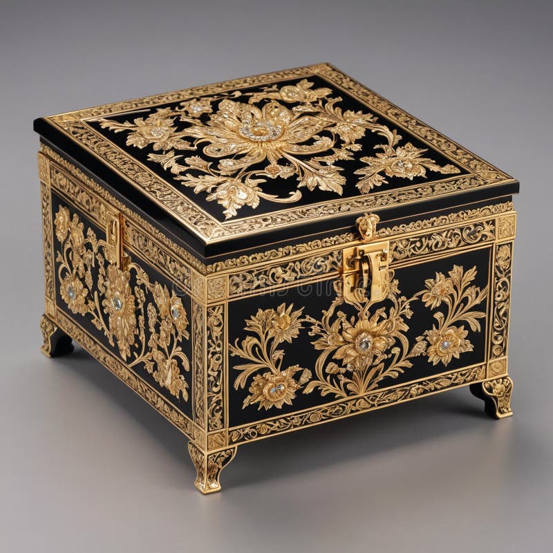 Regal Gold Inlaid Jewelry Box on Display Stock Illustration ...