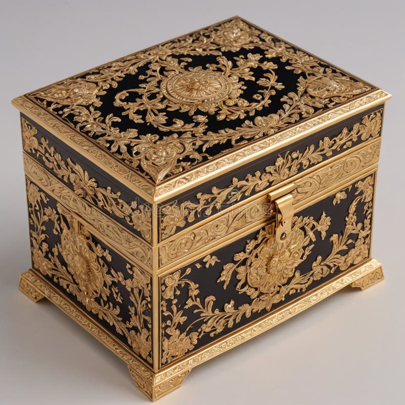 Regal Gold Inlaid Jewelry Box on Display Stock Illustration ...
